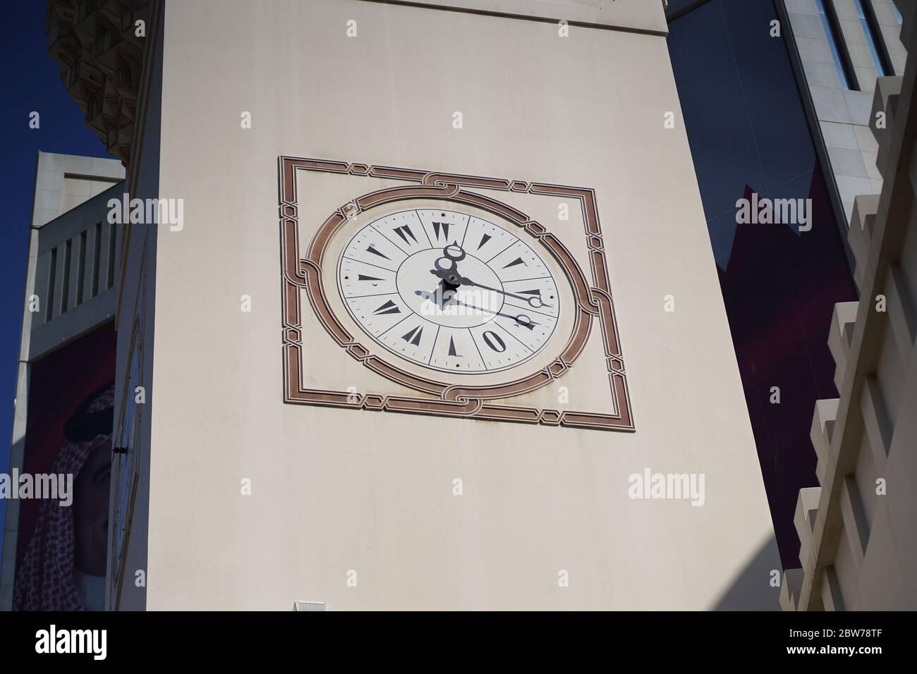 Bahrain city / Bahrain - January 15, 2020: clock in mosque tower Stock ...