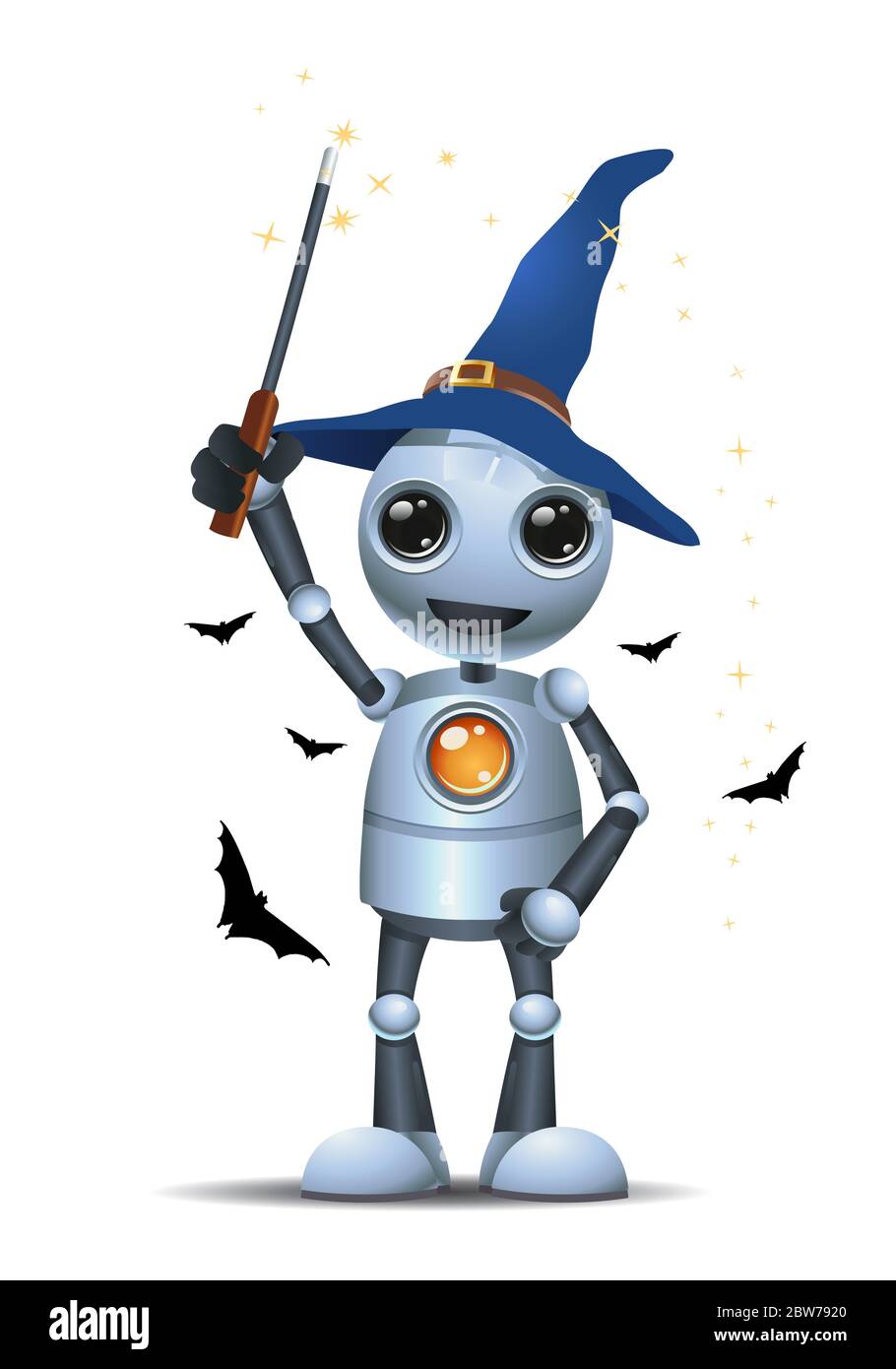 3d illustration of little robot witch extraordinary character on ...