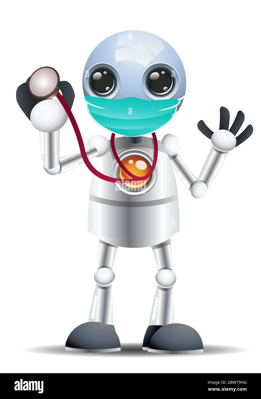 3D illustration of a little robot doctor ready to examine covid-19 ...