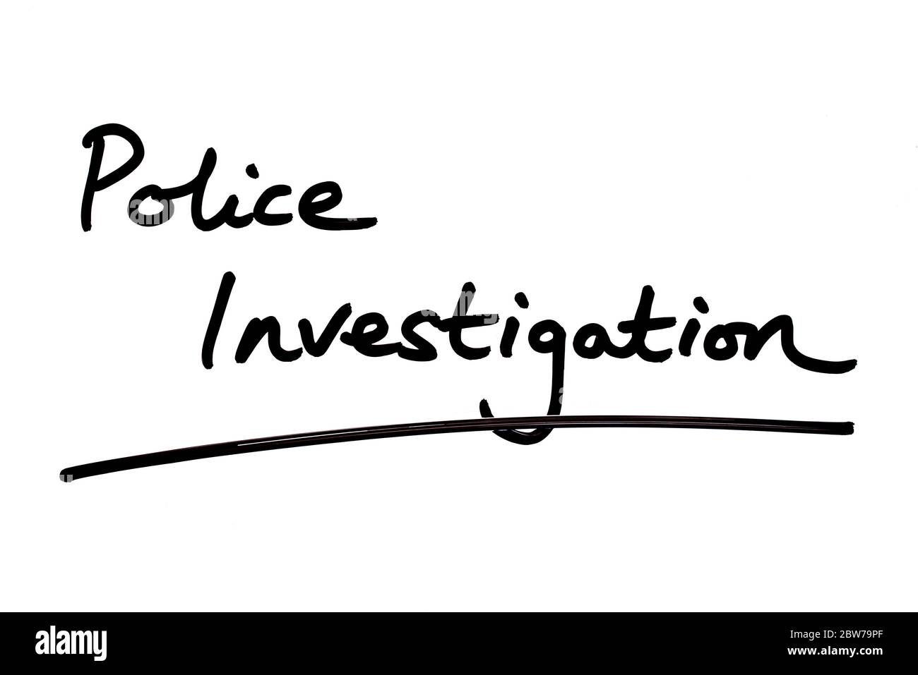 Police Investigation handwritten on a white background Stock Photo - Alamy