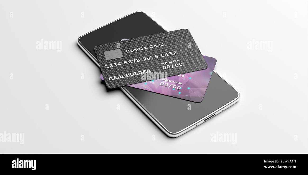 Online shopping, payment concept, Credit cards and mobile phone ...