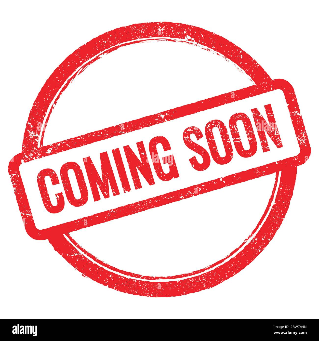 COMING SOON red grungy round stamp sign Stock Photo - Alamy