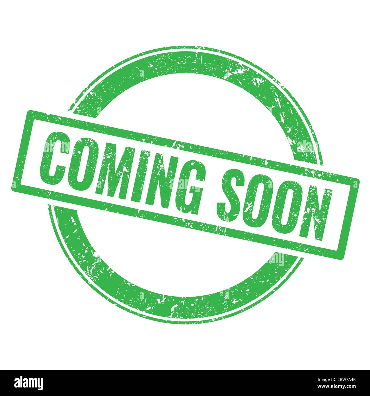 COMING SOON green grungy round stamp sign Stock Photo - Alamy