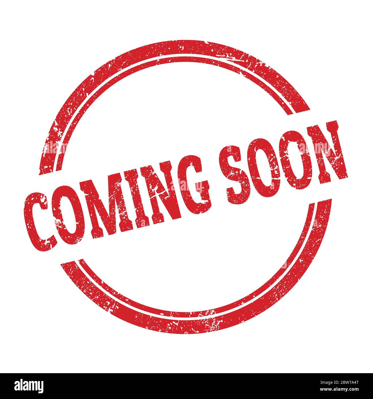 COMING SOON red grungy round stamp sign Stock Photo - Alamy