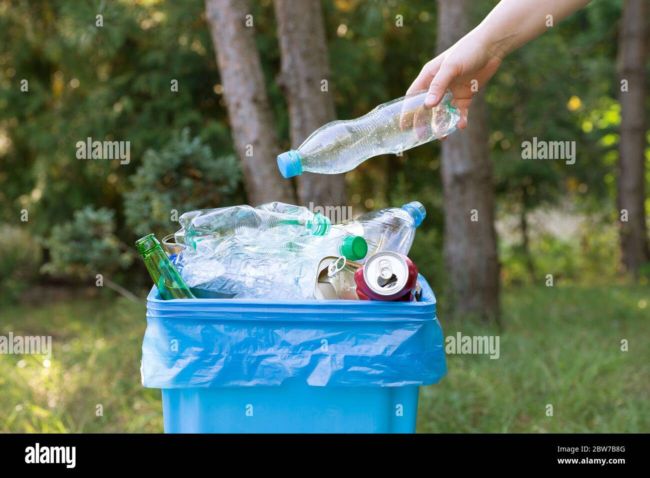 Picking up trash and putting it into a bin Stock Photo - Alamy