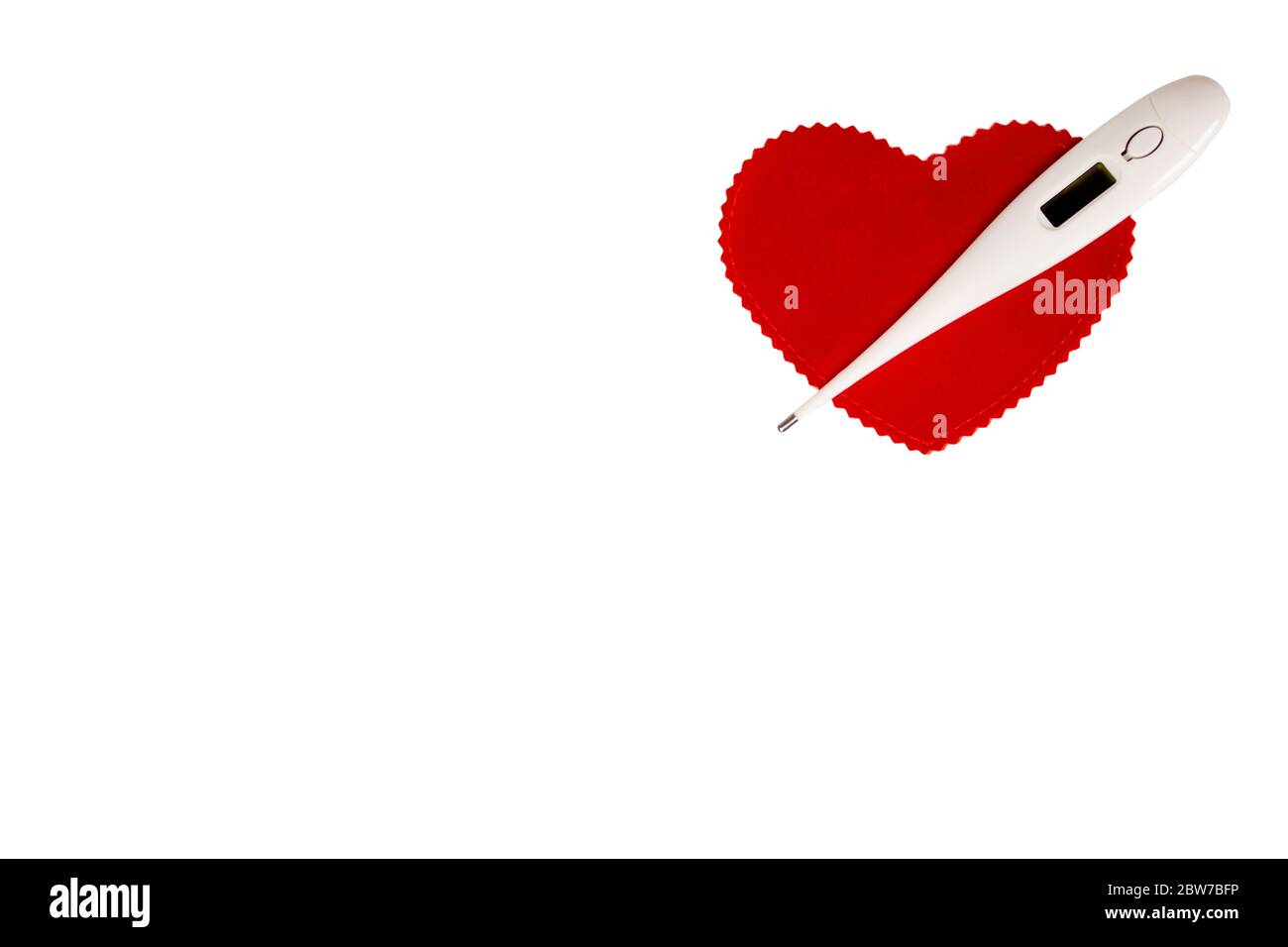 Electronic thermometer and red heart isolated on white background with ...