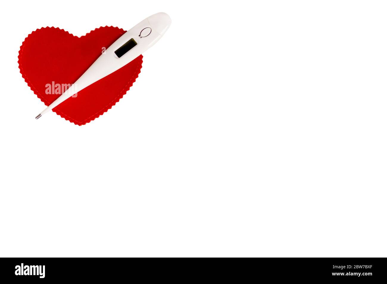 Electronic thermometer and red heart isolated on white background with ...
