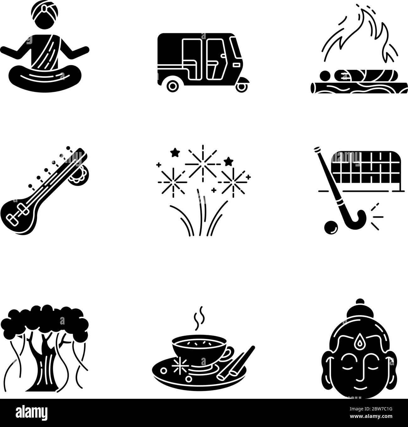 Indian customs black glyph icons set on white space Stock Vector Image ...