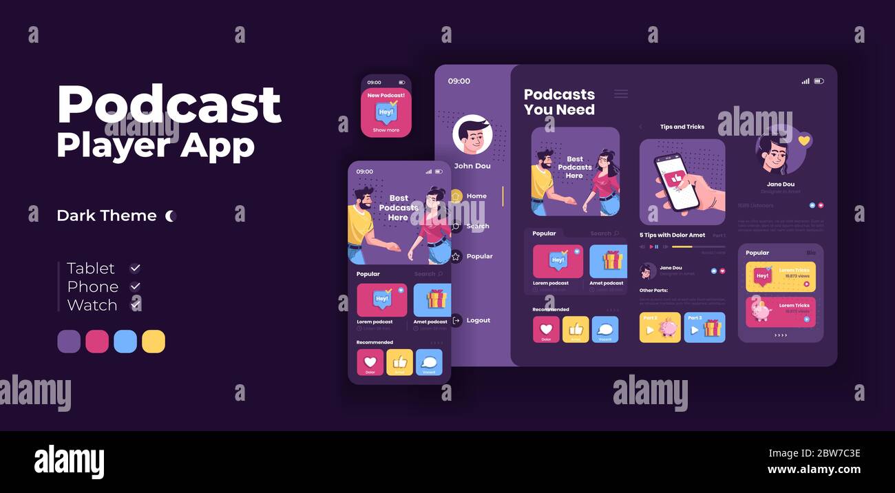 Multimedia player app screen vector adaptive design template Stock ...