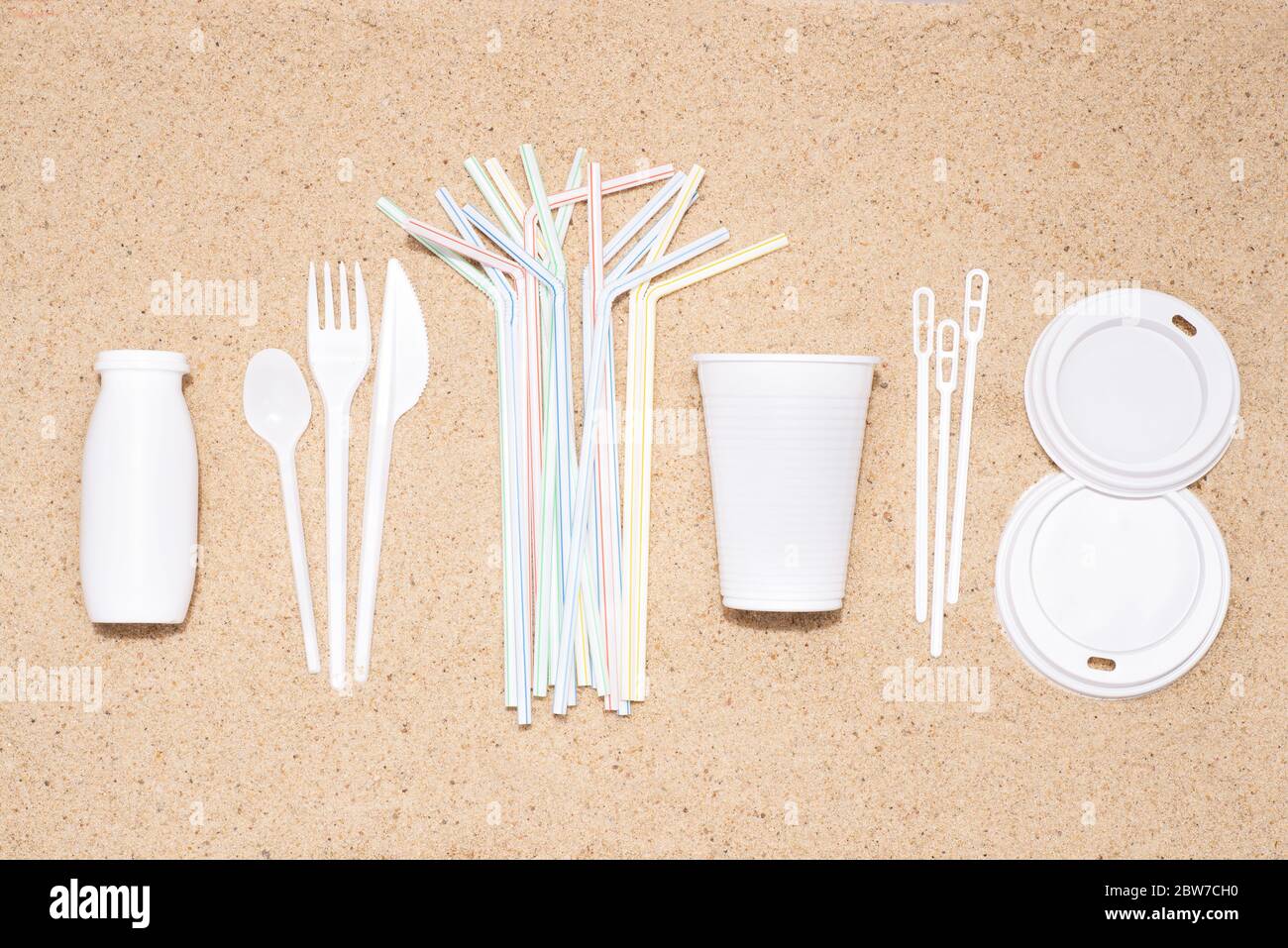 Disposable single use plastic objects such as bottles, cups, forks ...