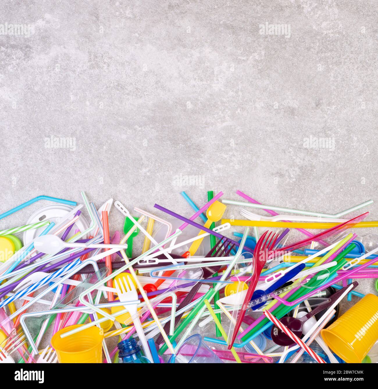 Disposable single use plastic objects such as bottles, cups, forks ...