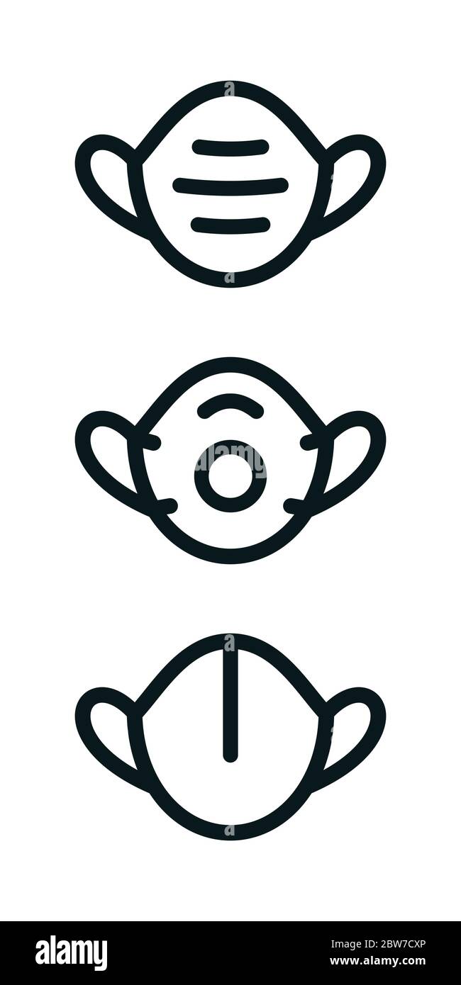 Medical mask outline symbols on white background. Minimal vector icons ...