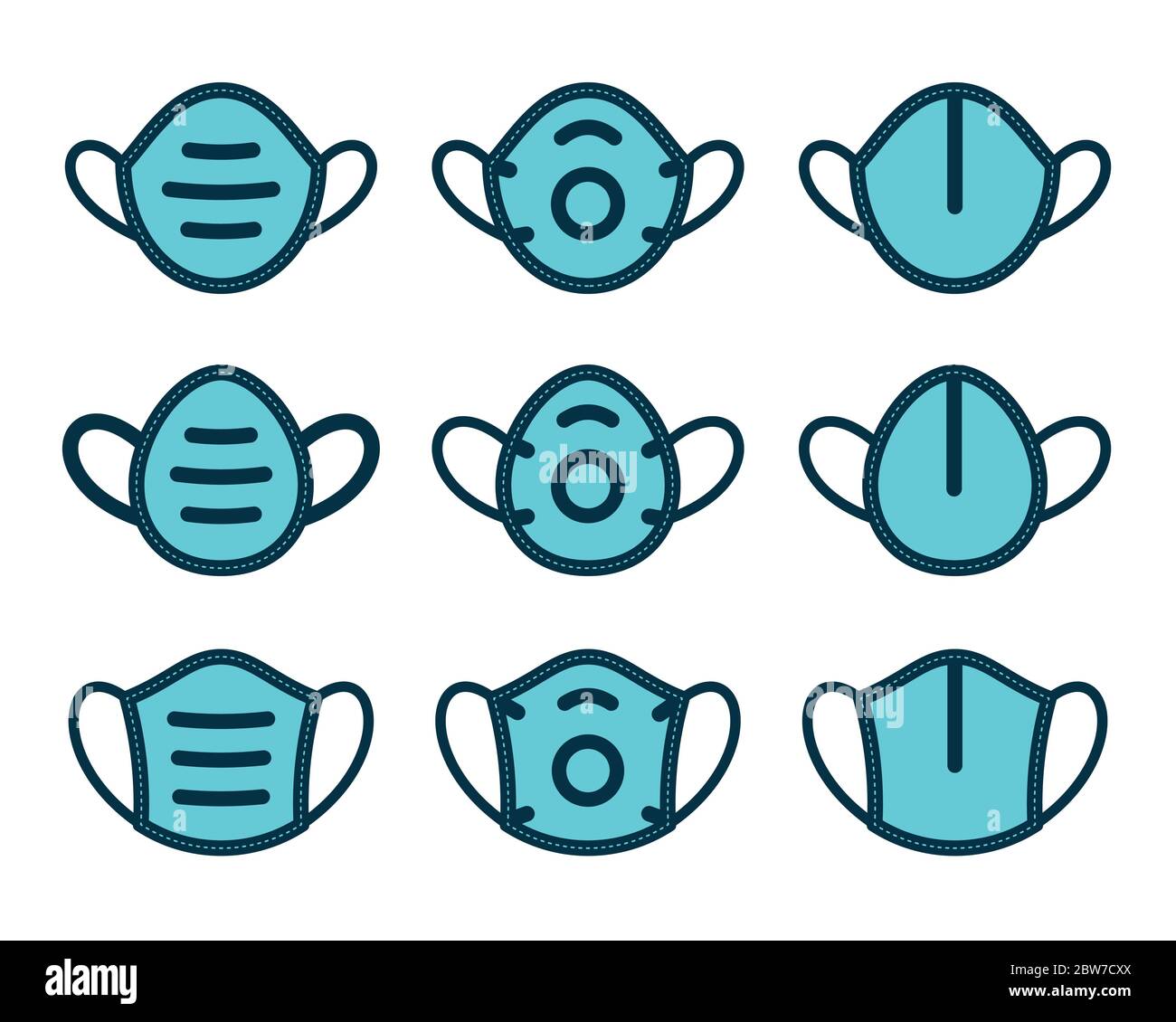 Medical mask symbols on white background. Flat filled contoured vector ...