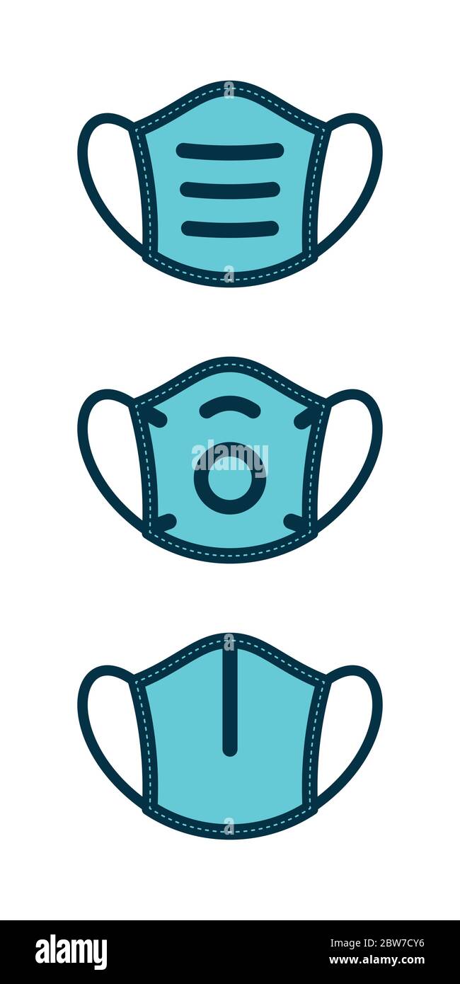 Flat filled contoured mask icons. Medical mask vector symbols on white ...