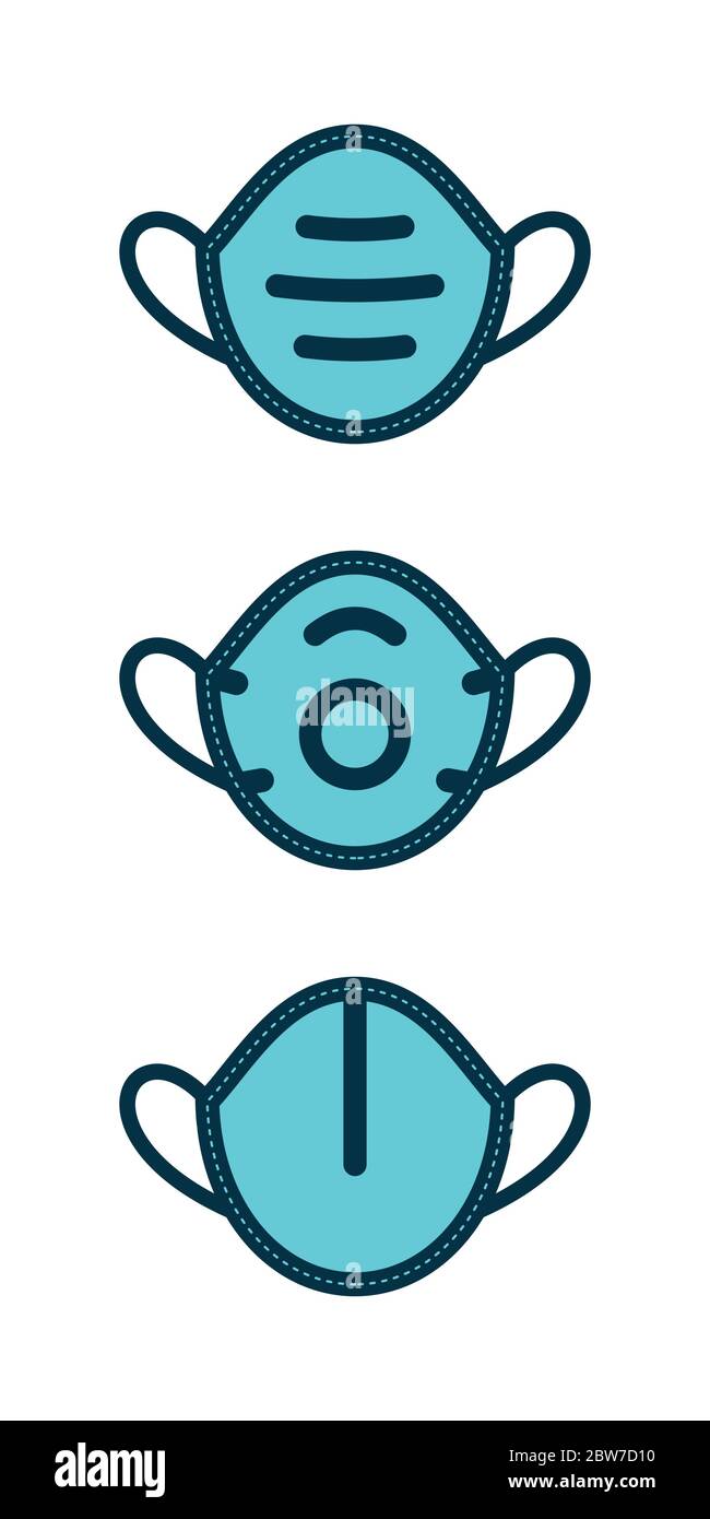 Respirator mask symbols on white background. Flat filled contoured ...