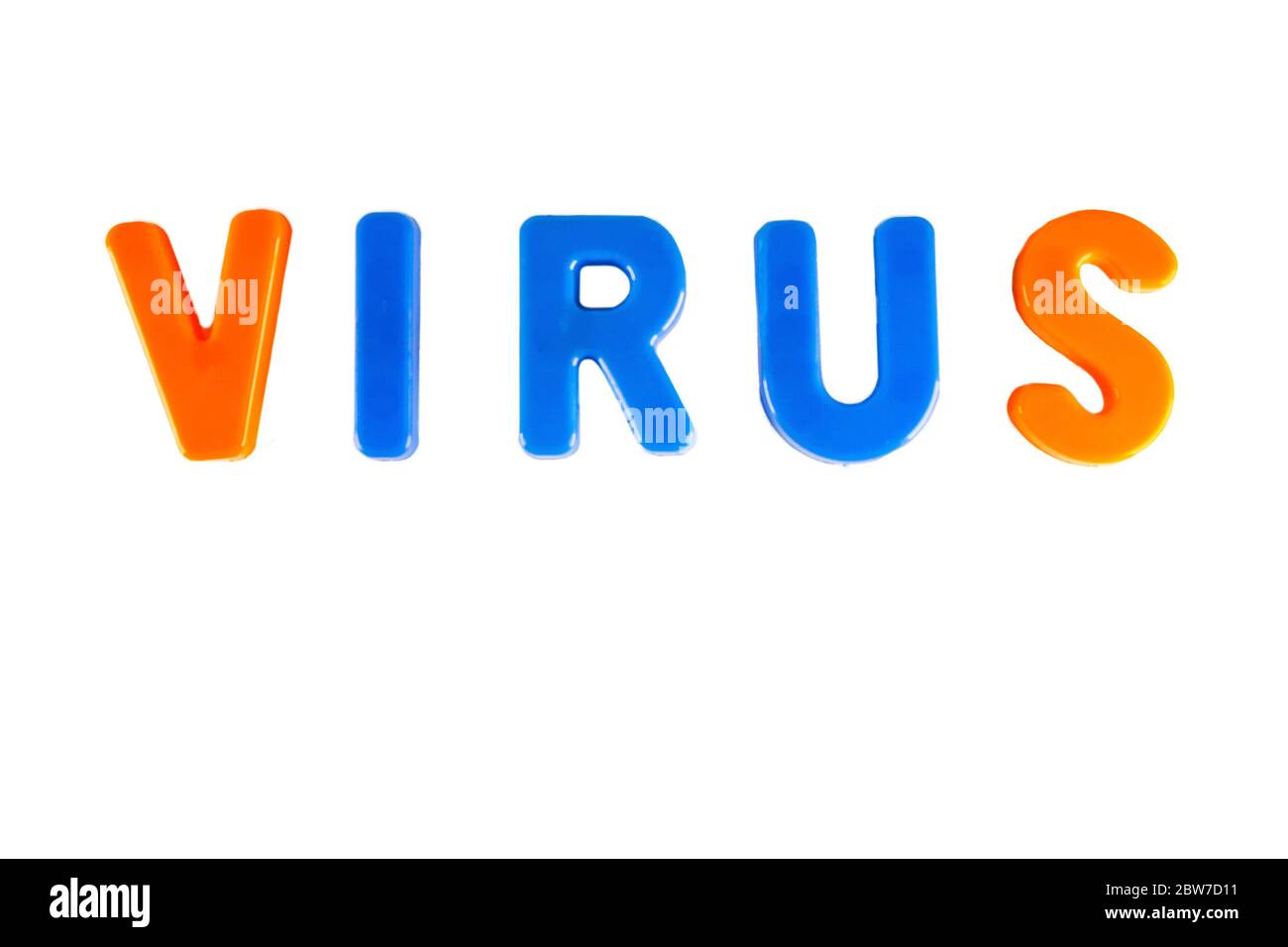 Children's game plastic letters in a combination of the word VIRUS ...