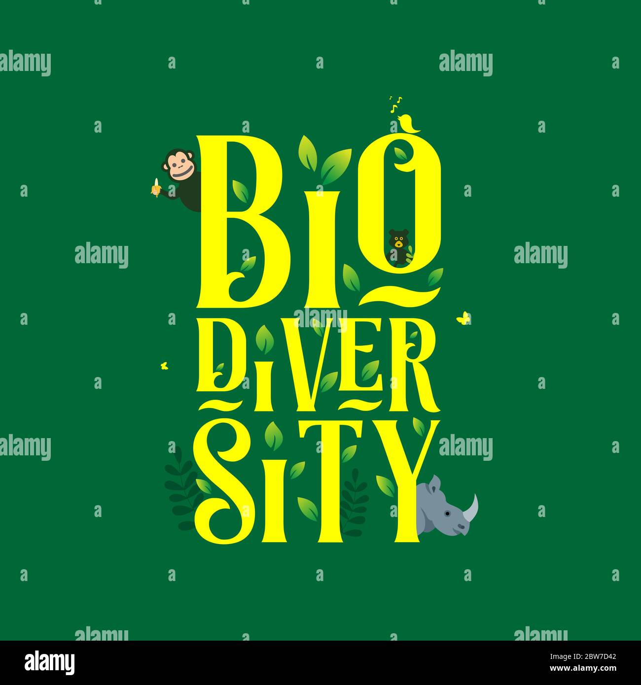 BIODIVERSITY typography design with green color for environment day ...