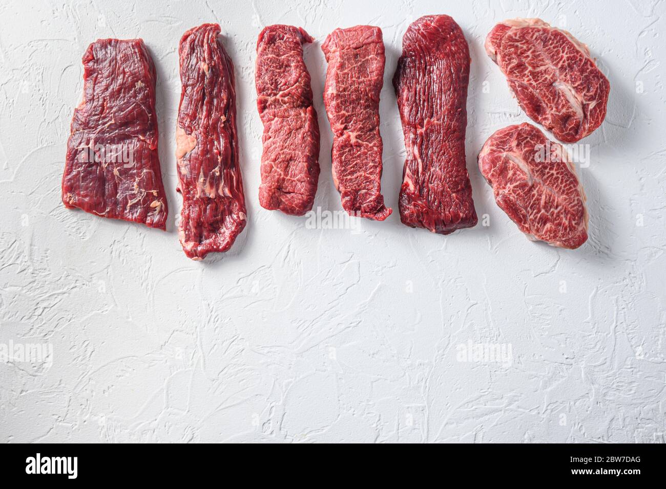 Set of denver, top blade, tri tip steak, machete, flank, bavette London ...