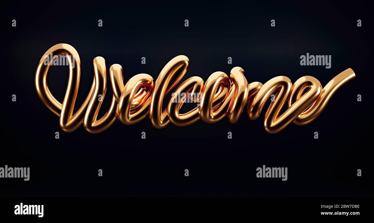 Hand sketched Gold Welcome text as logotype, badge and icon, invitation ...