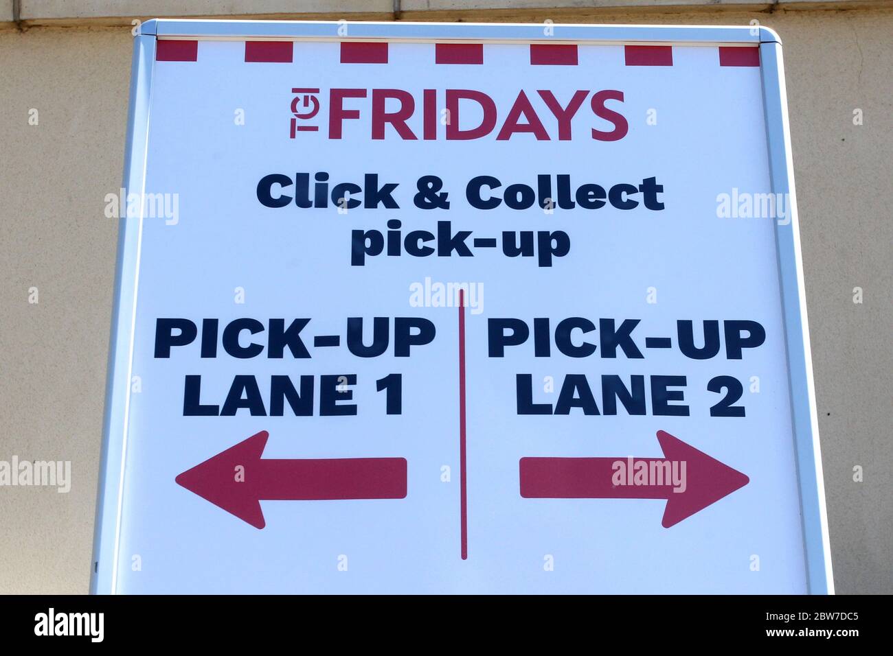 Signs give instructions for Click & Collect customers at TGI Fridays ...
