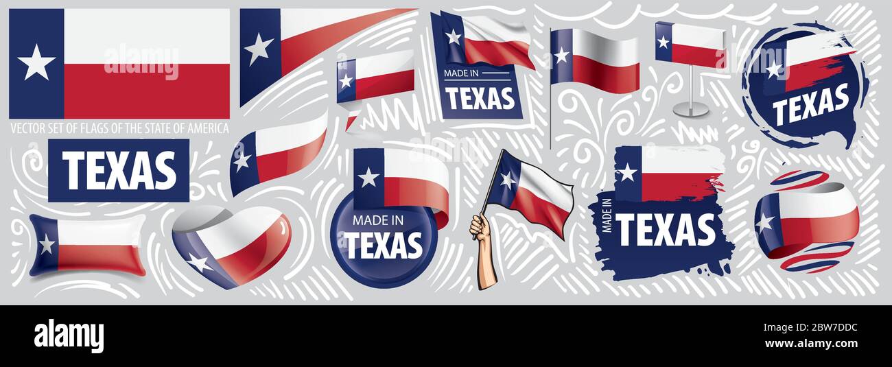 Vector set of flags of the American state of Texas in different designs ...