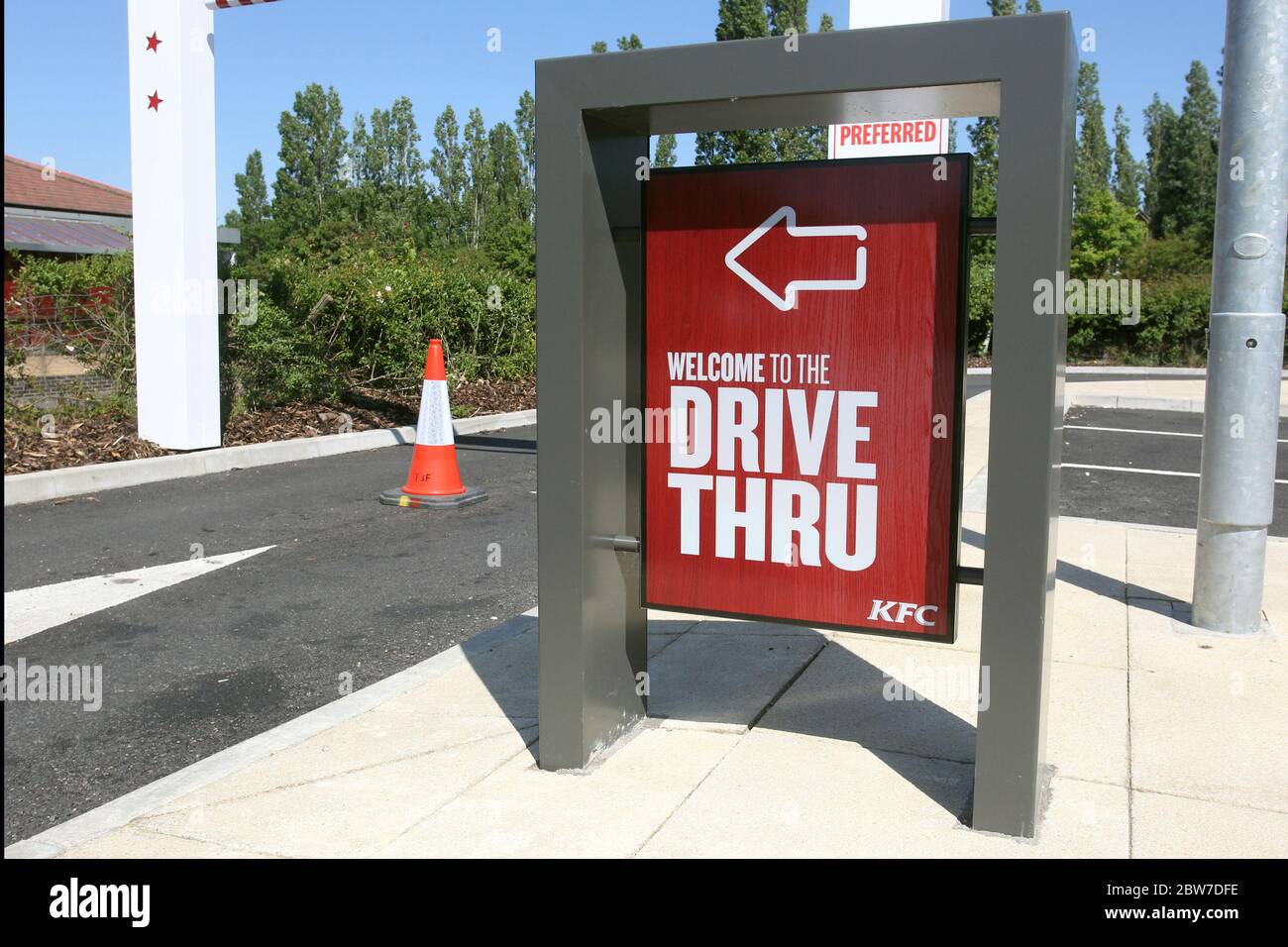 Signs indicate the route to the 'Drive Thru' at Kentucky Fried Chicken ...