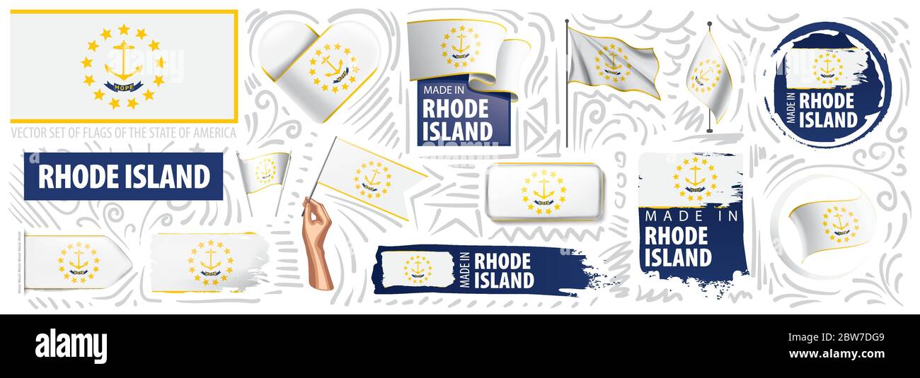 Vector set of flags of the American state of Rhode island in different ...