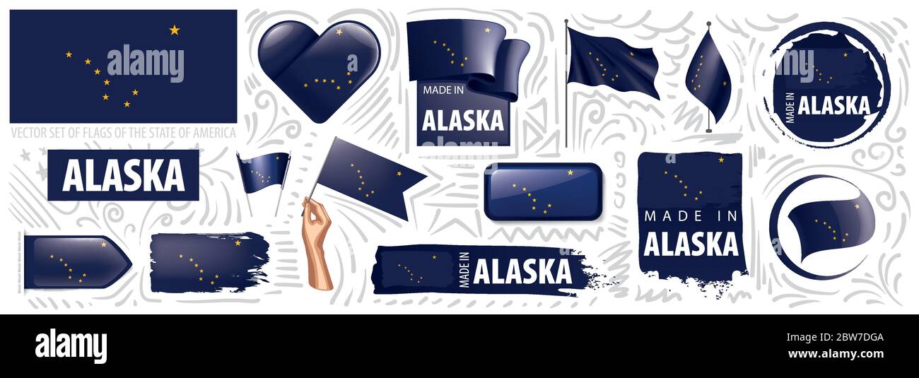 Vector set of flags of the American state of Alaska in different ...