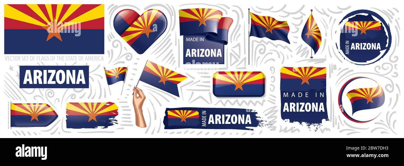 Vector set of flags of the American state of Arizona in different ...