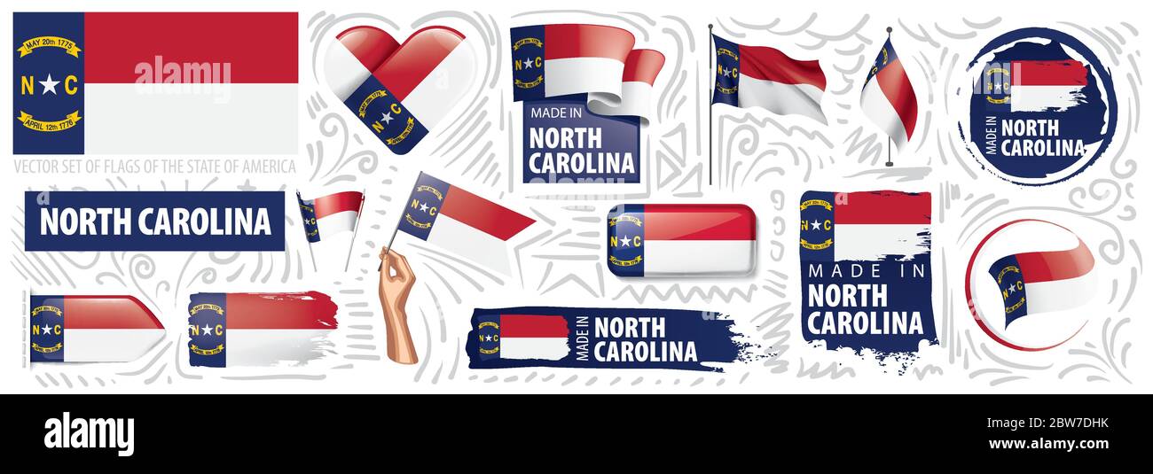 Vector set of flags of the American state of North Carolina in ...