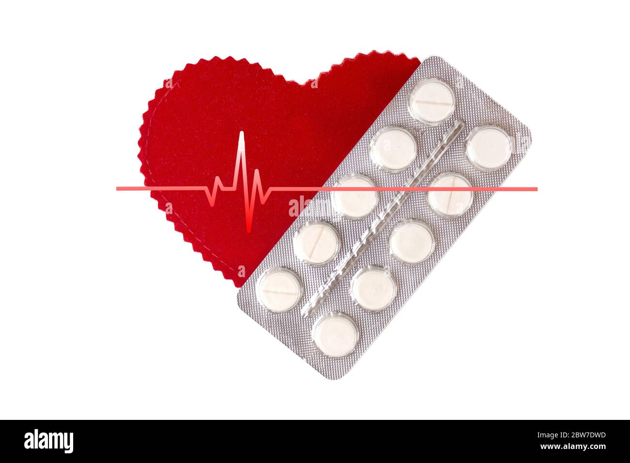 Decorative heart and pills. Concept of healthy heart Top view Flat lay ...