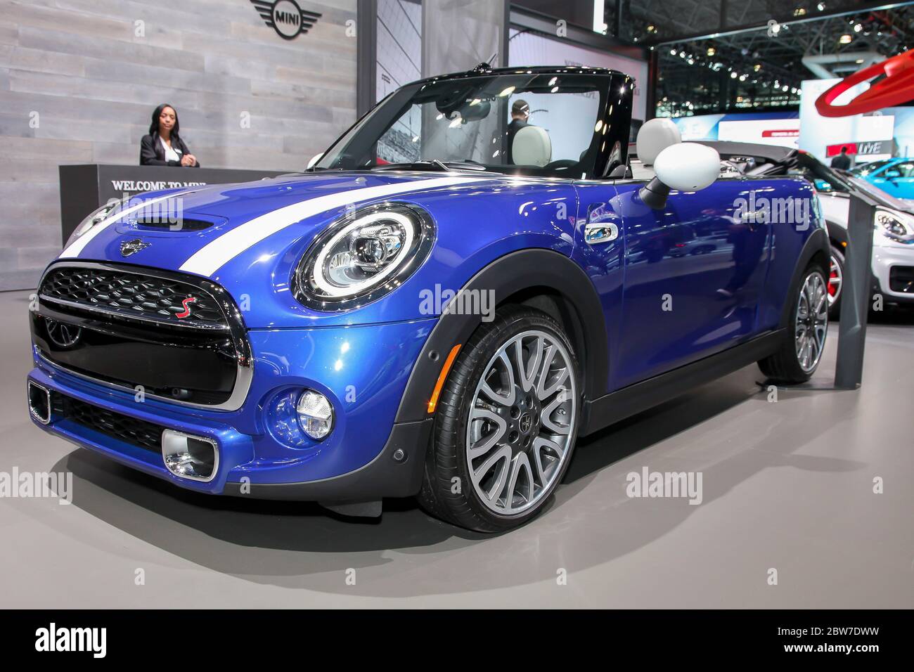 NEW YORK, NY, USA -MARCH 28, 2018: Mini Cooper convertible shown at the ...