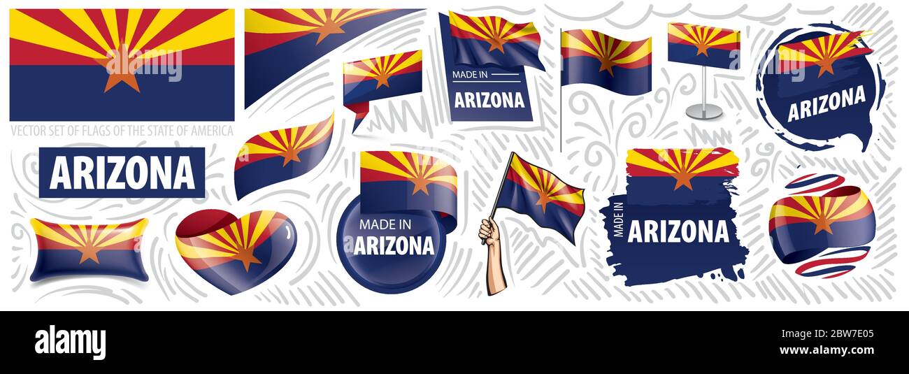 Vector set of flags of the American state of Arizona in different ...