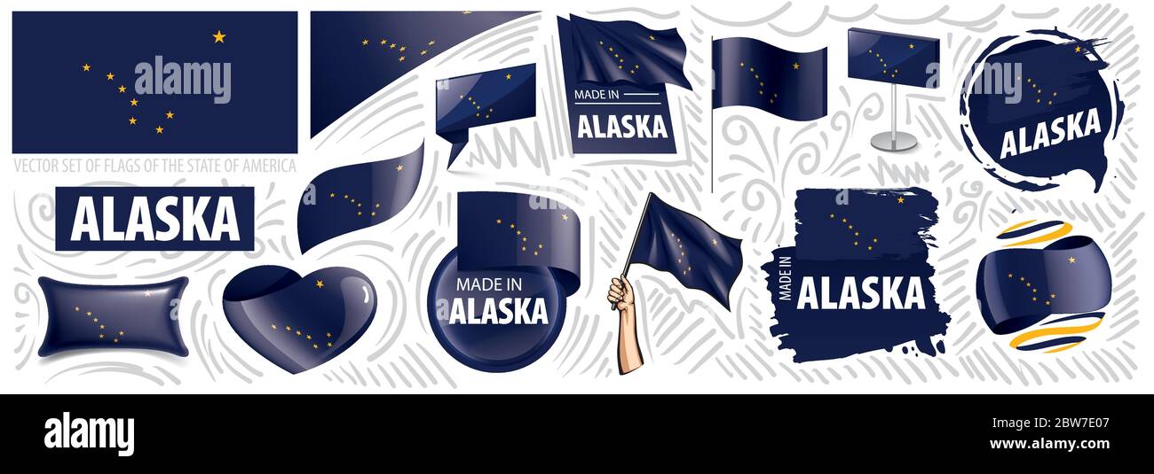 Vector set of flags of the American state of Alaska in different ...