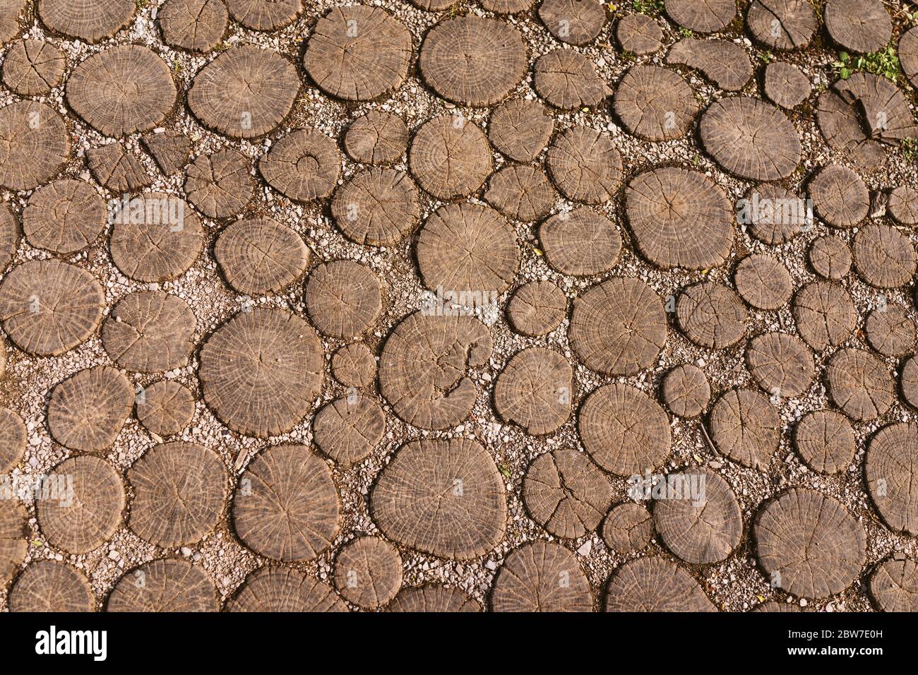 Wood log structure top view. Pedestrian way in park Stock Photo - Alamy