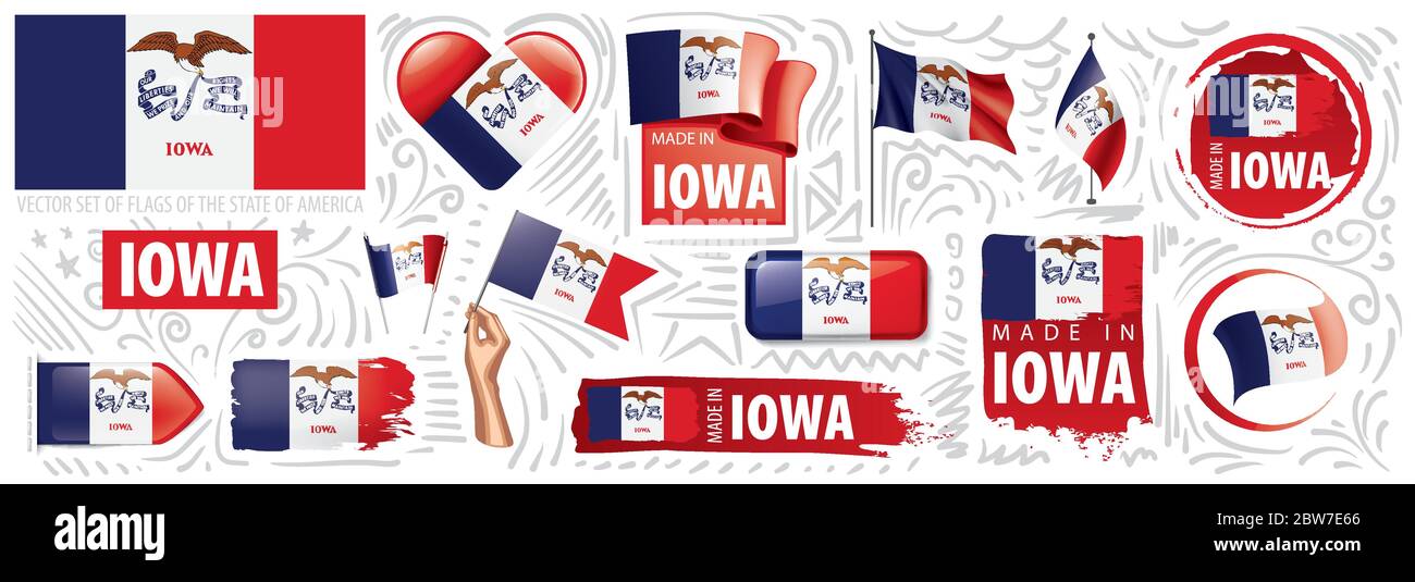 Vector set of flags of the American state of Iowa in different designs ...