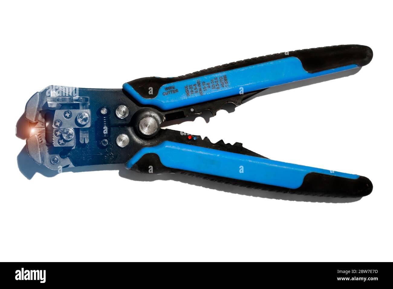 Professional blue wire strippers isolated on white background. Tool for ...