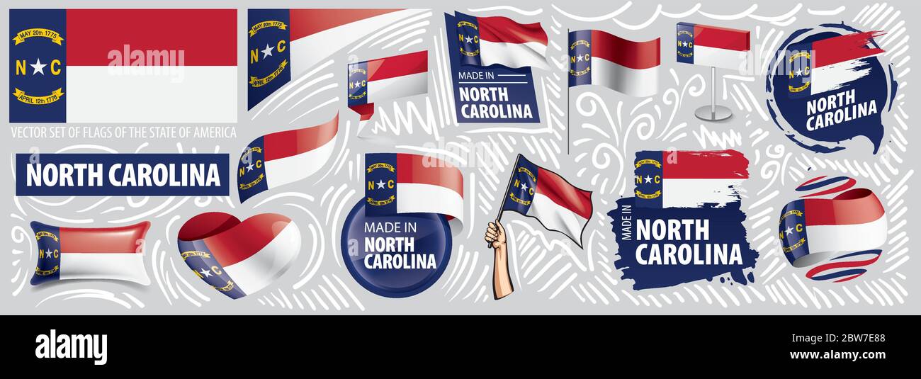 Vector set of flags of the American state of North Carolina in ...