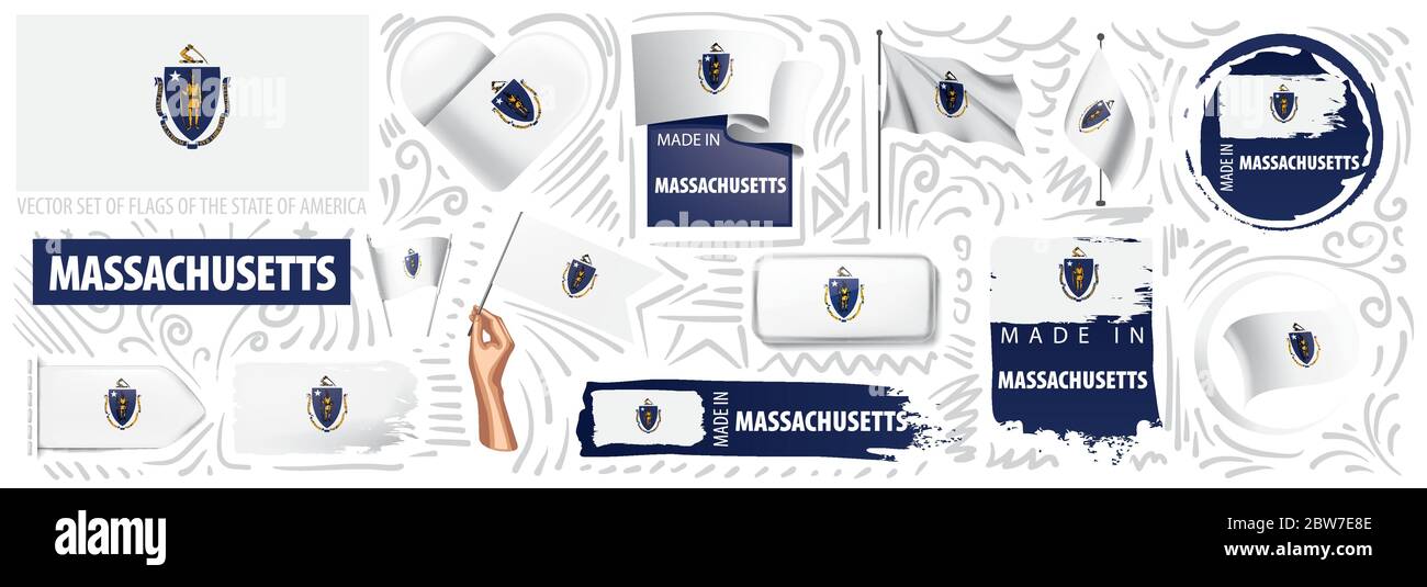 Vector set of flags of the American state of Massachusetts in different ...