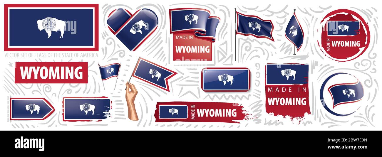 Vector set of flags of the American state of Wyoming in different ...