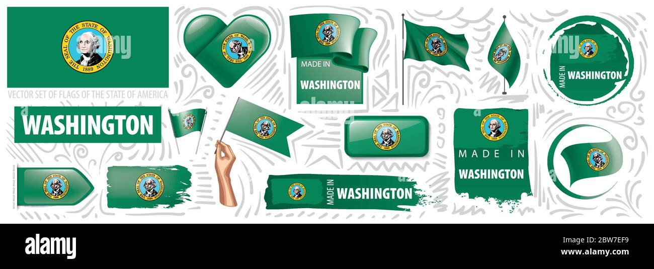 Vector set of flags of the American state of Washington in different ...