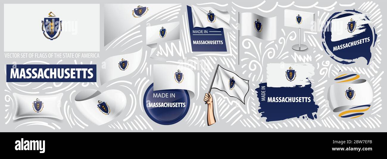 Vector set of flags of the American state of Massachusetts in different ...