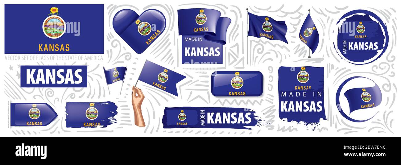 Vector set of flags of the American state of Kansas in different ...