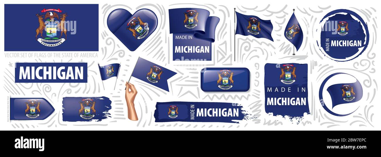 Vector set of flags of the American state of Michigan in different ...