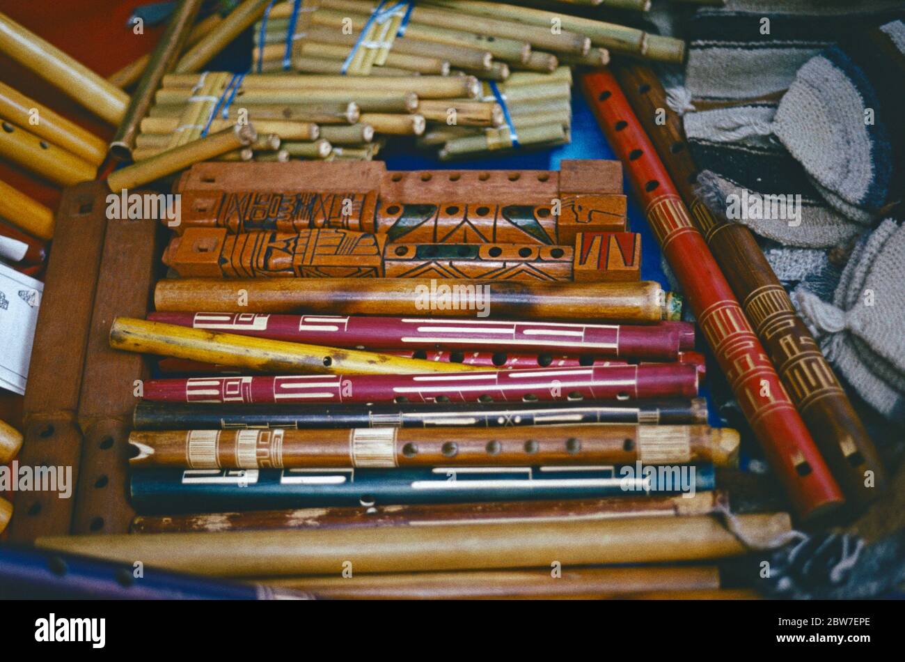 flutes, Indian market near Plaza de Armas, April 30, 1982, Lima, Peru ...