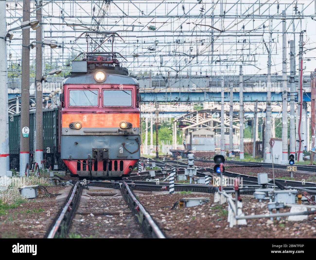 Freight train arrives to the station. Russia Stock Photo - Alamy
