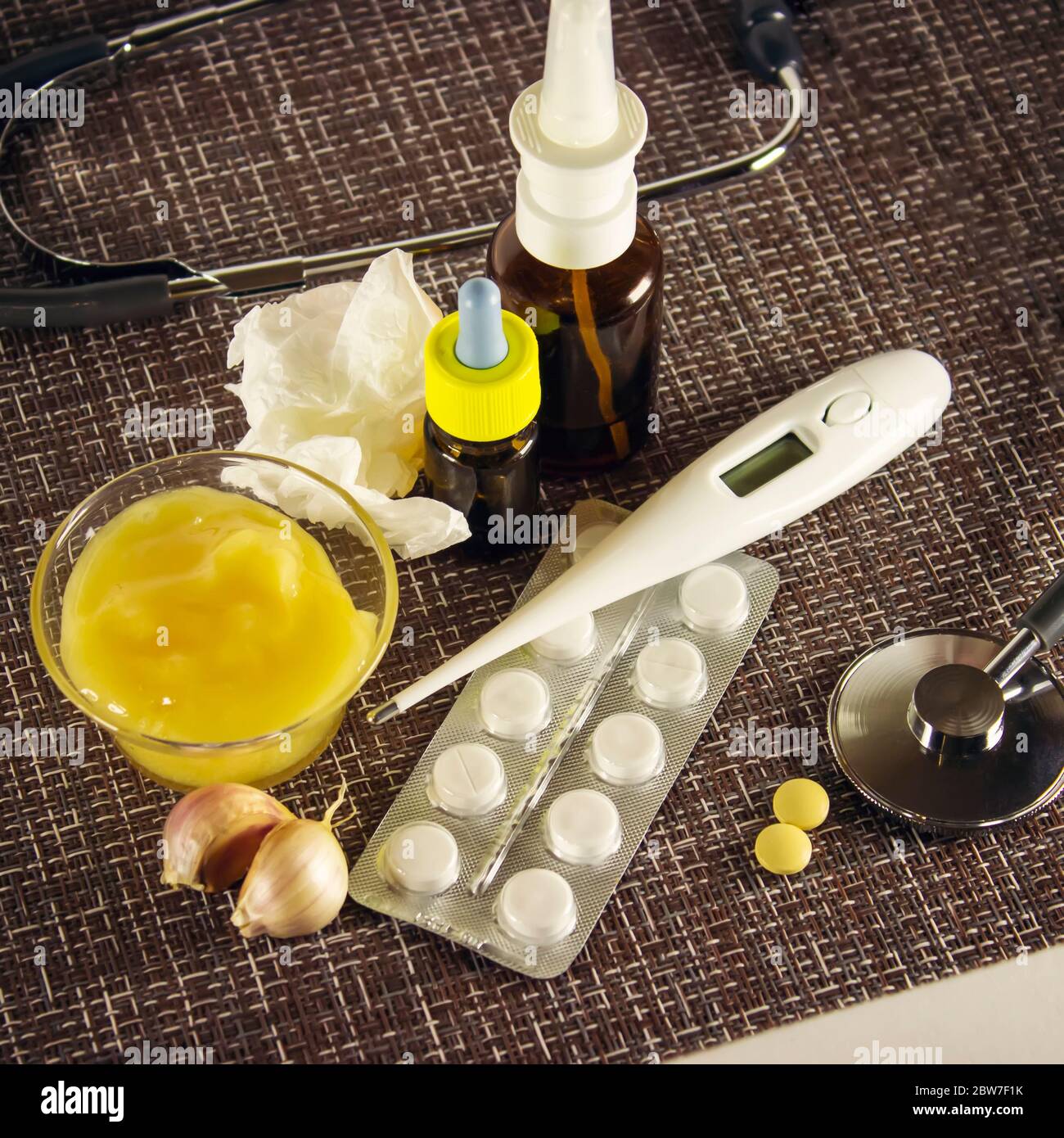 Treatment of colds and flu. Various medications, cold pills, throat ...
