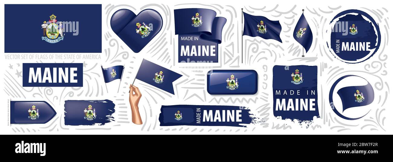 Vector set of flags of the American state of Maine in different designs ...