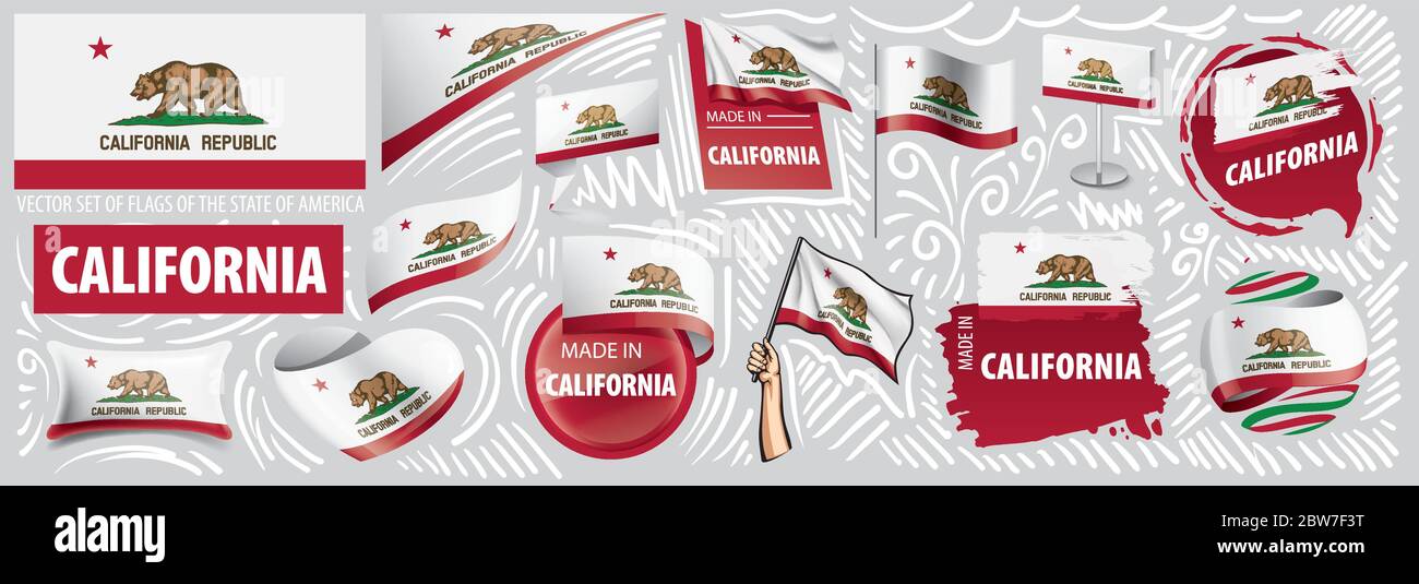 Vector set of flags of the American state of California in different ...