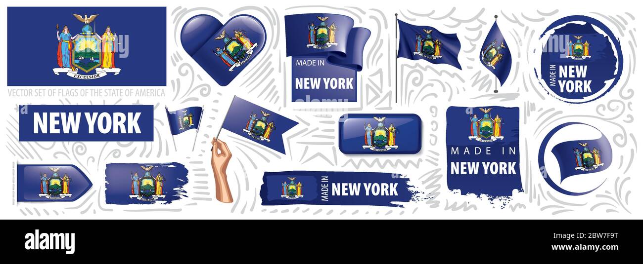 Vector set of flags of the American state of New York in different ...